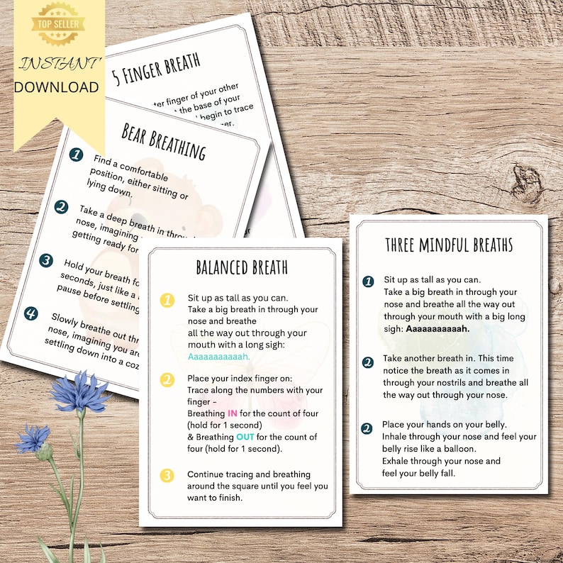 Mindful Breathing Cards for Kids, Printable Calm Down Flashcards ...