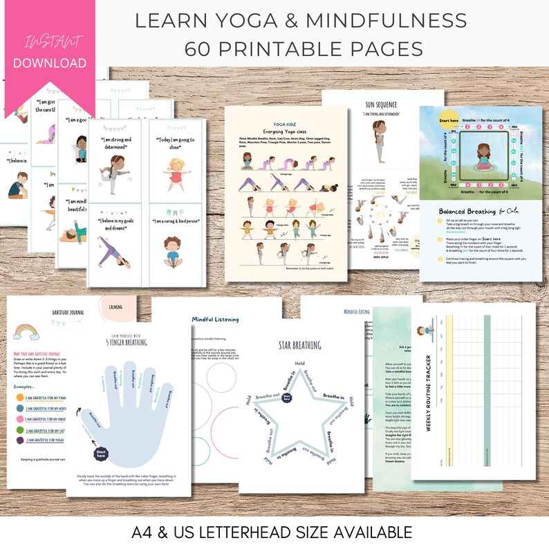 Kids Yoga & Mindfulness Cards, Yoga Flashcard, Positive Affirmation ...