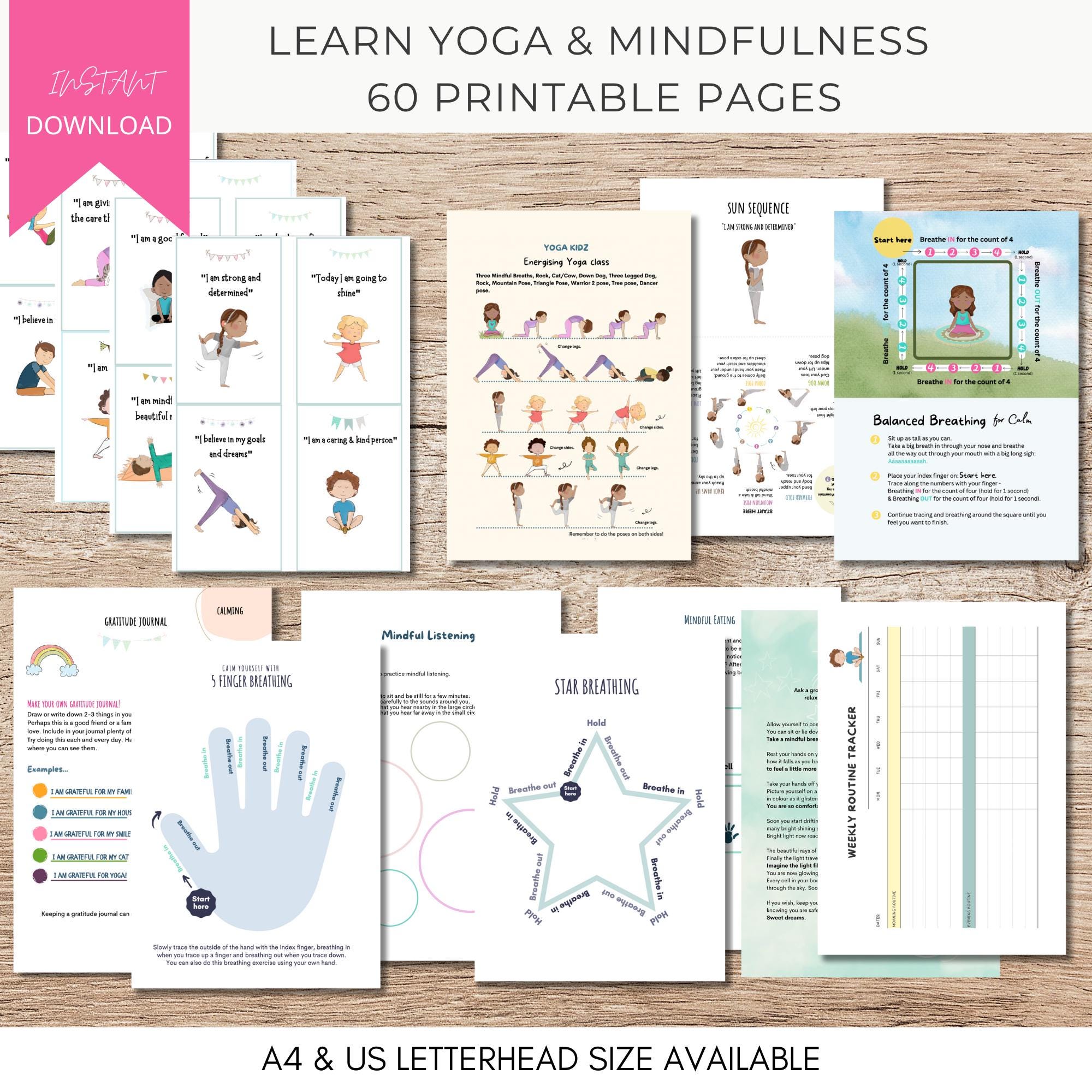 Kids Yoga & Mindfulness Cards, Yoga Flashcard, Positive Affirmation ...