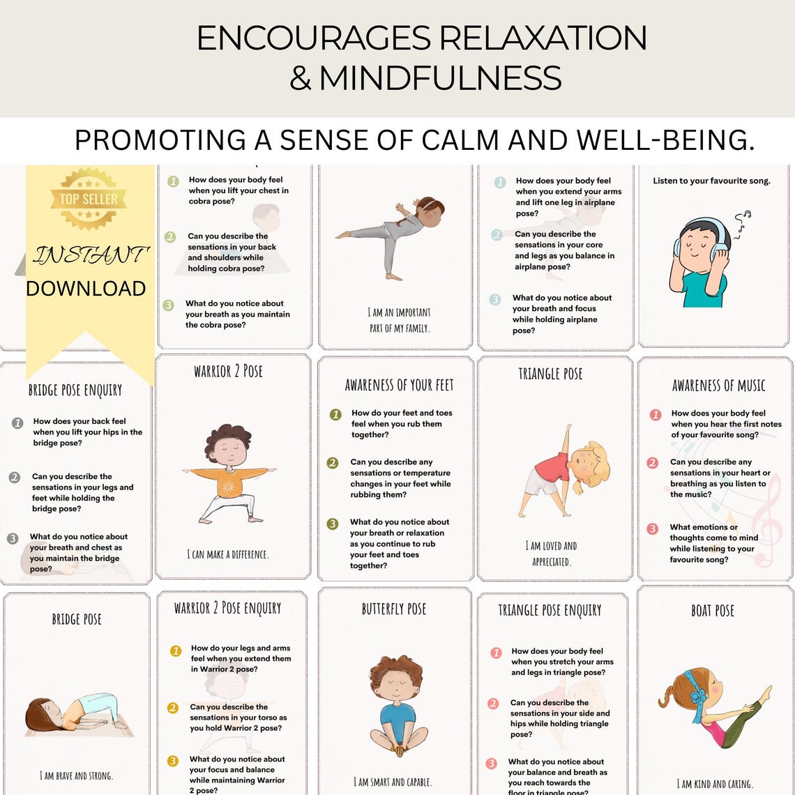 60 BODY AWARENESS Exercises, Yoga Flashcards, Yoga Poses, Interoceptive ...