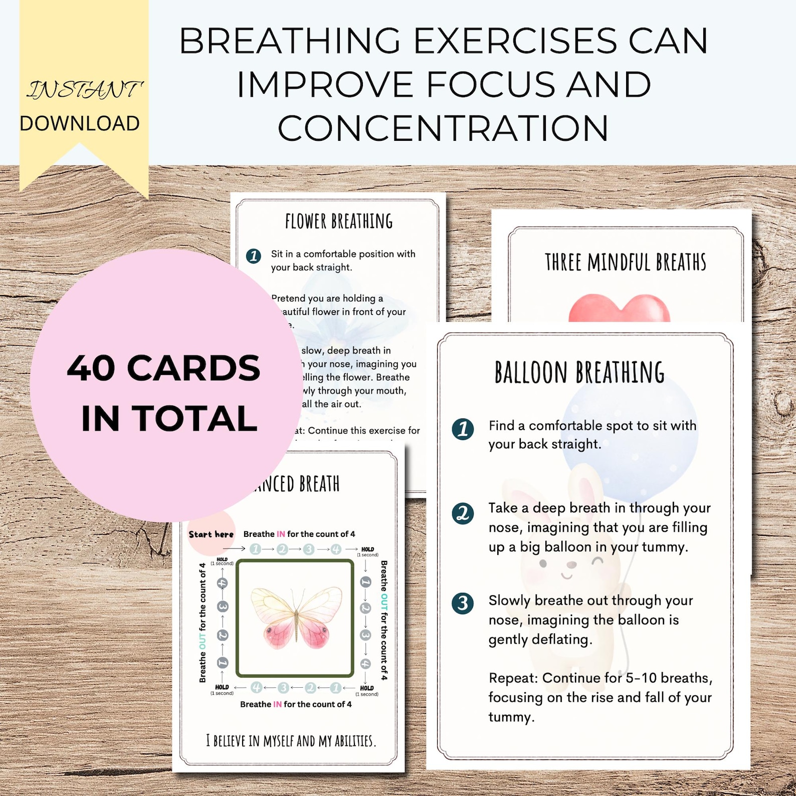 Mindful Breathing Cards for Kids, Printable Calm Down Flashcards ...