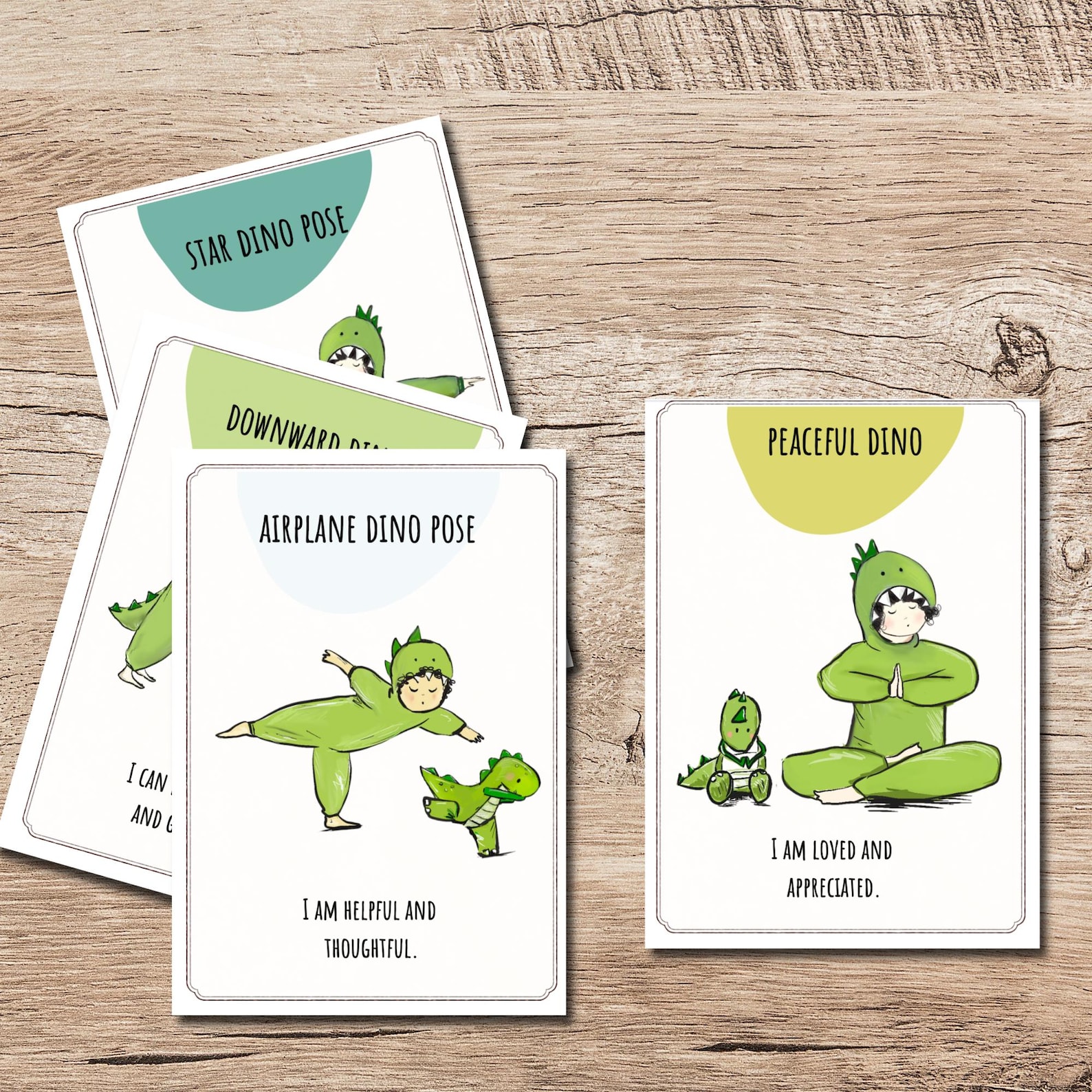Kids Yoga Flashcards: Dinosaur Poses, Affirmations (printable). - Etsy