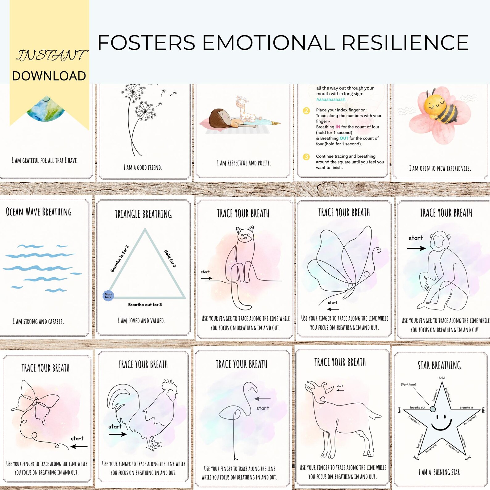 Mindful Breathing Cards for Kids, Printable Calm Down Flashcards ...