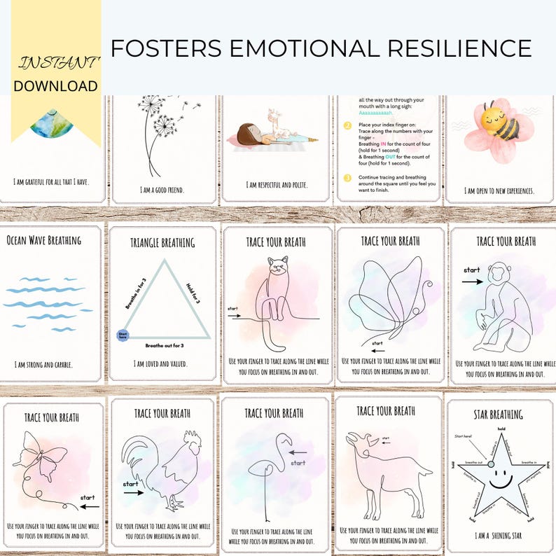 Mindful Breathing Cards for Kids, Printable Calm Down Flashcards ...