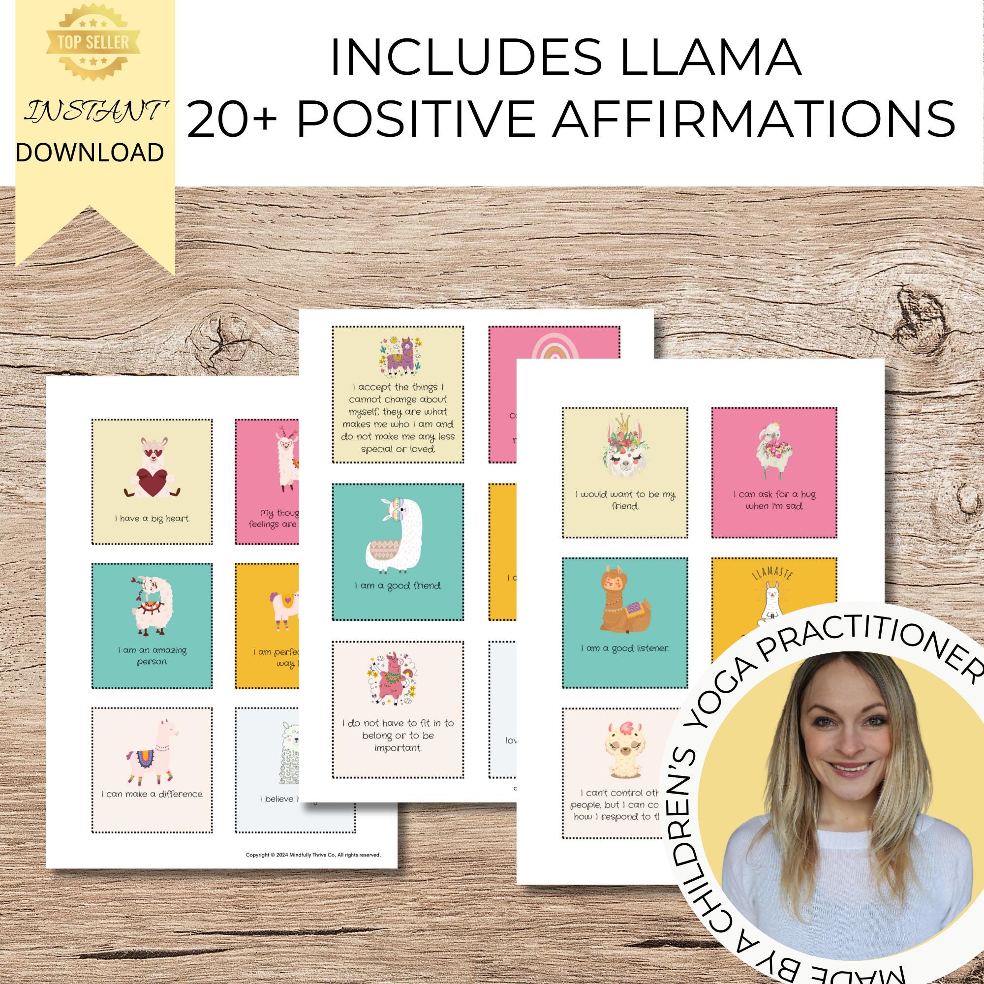 Kids Yoga Mindfulness Workbook: Llama Theme, Positive Affirmations ...