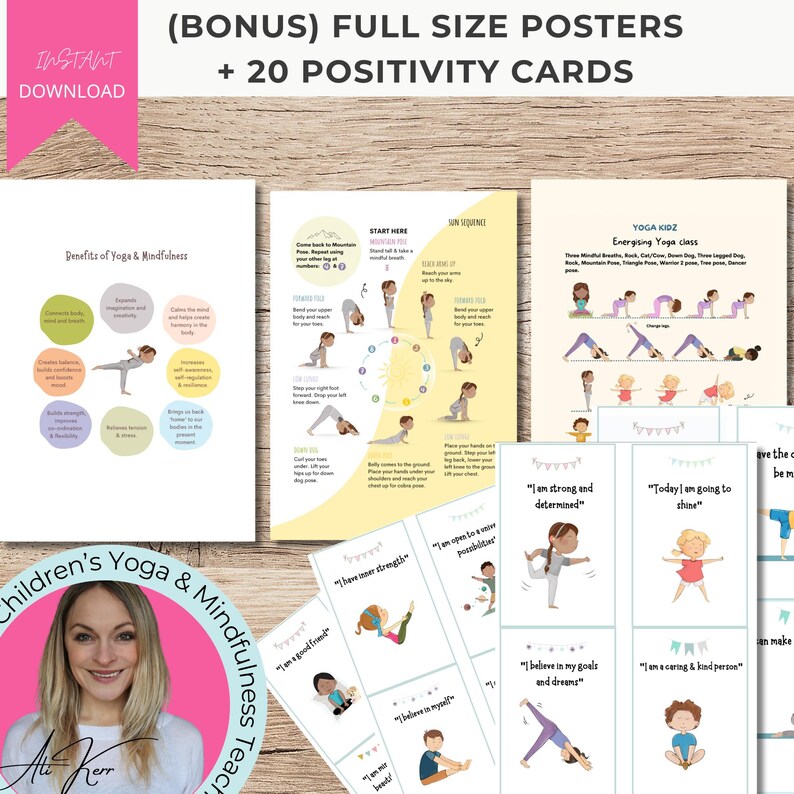 Kids Yoga & Mindfulness Cards, Yoga Flashcard, Positive Affirmation ...
