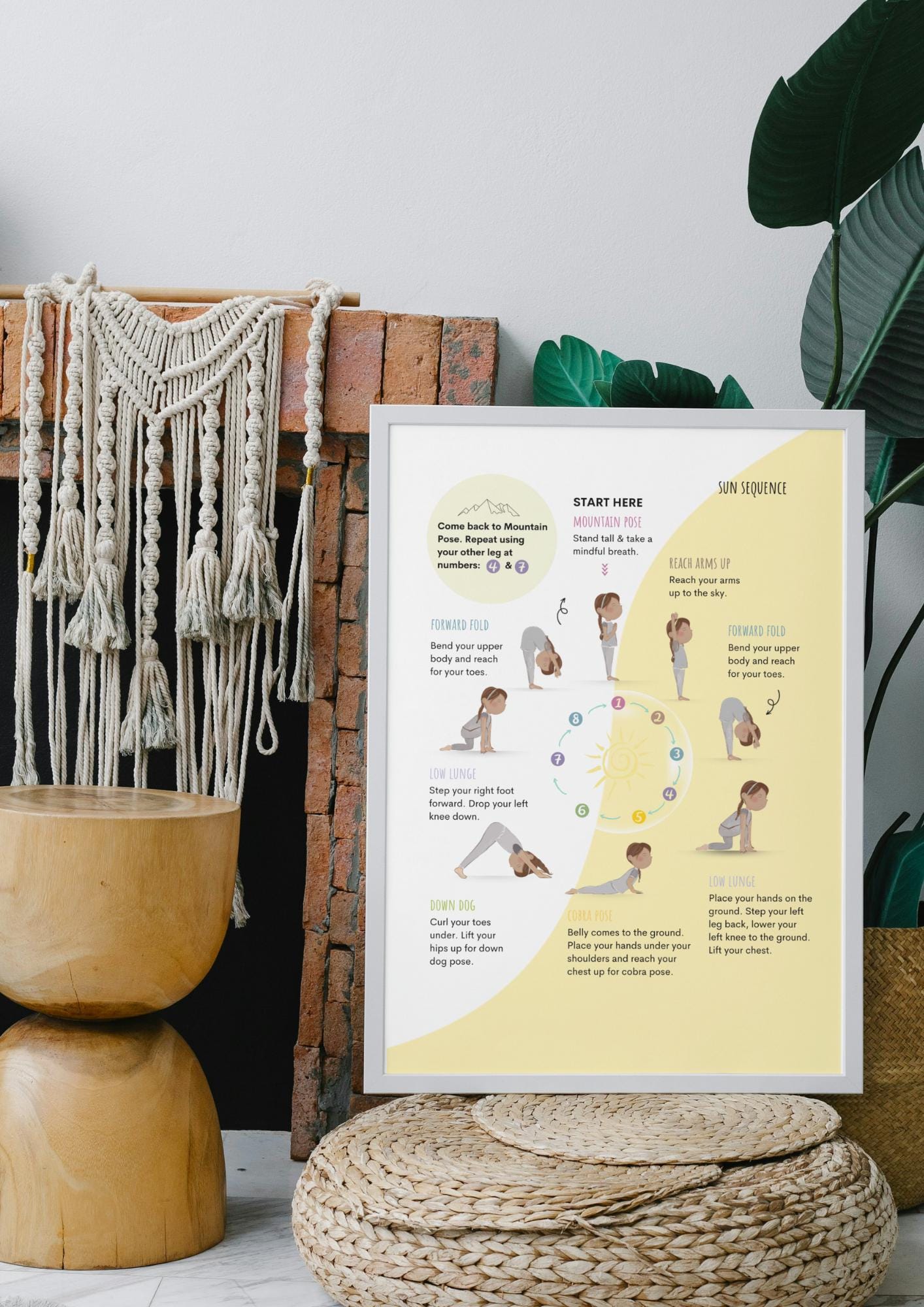 Sun Salutation Yoga Poster for Kids: Mindfulness Art Print (digital ...