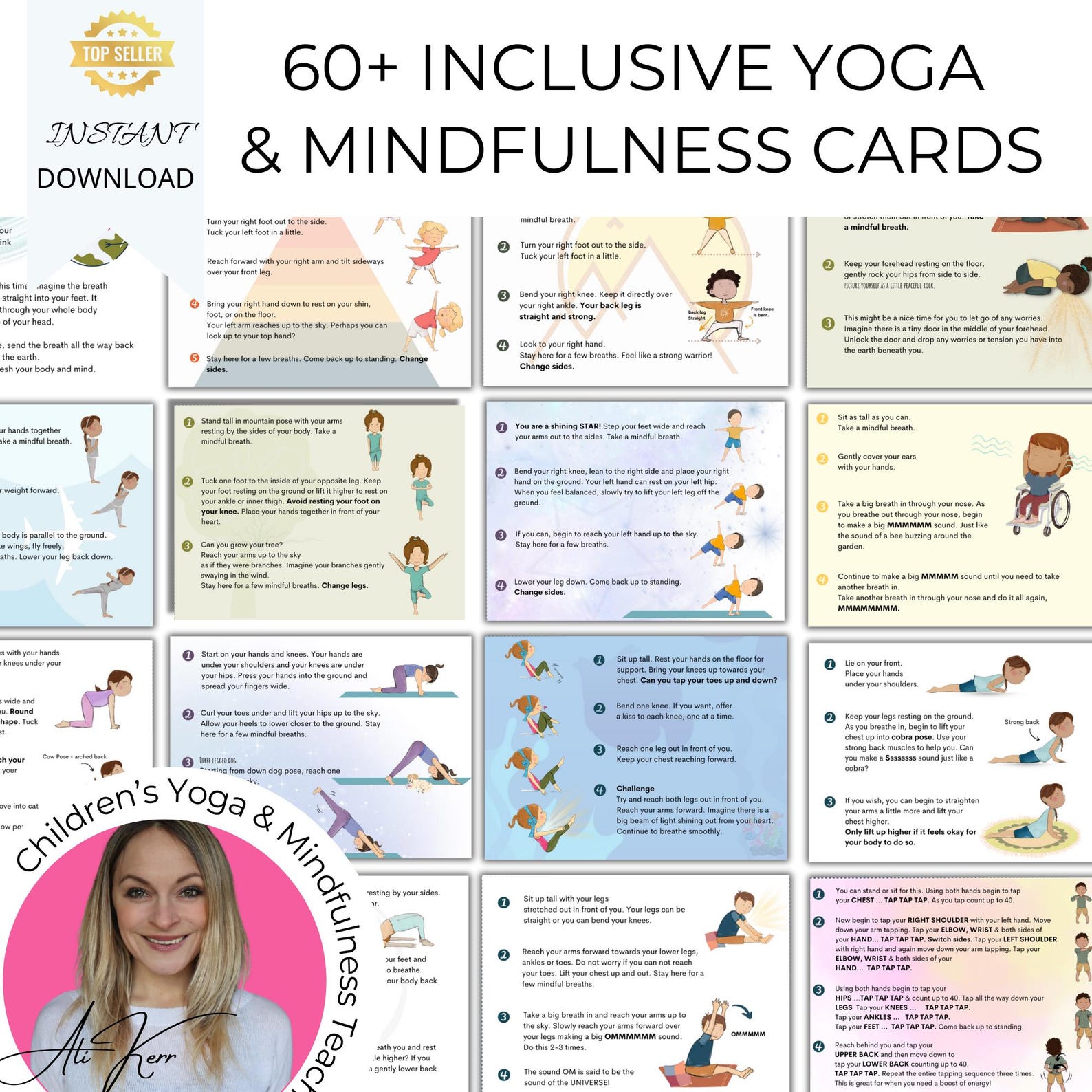 Kids Yoga & Mindfulness Cards, Yoga Flashcard, Positive Affirmation ...