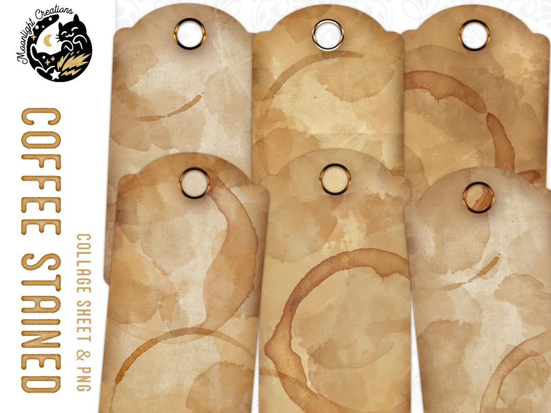 Coffee Stained Tags, Printable Vintage Labels, Coffee Stains PNG ...