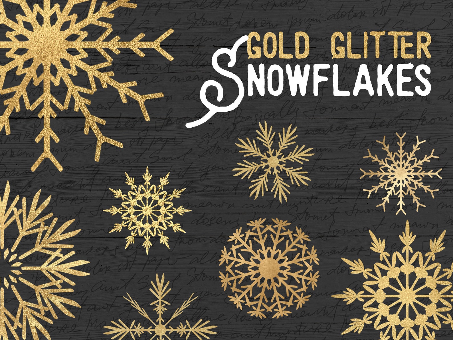 Gold Snowflakes Clip Art, Gold Glitter, Gold Foil, Hand Drawn ...