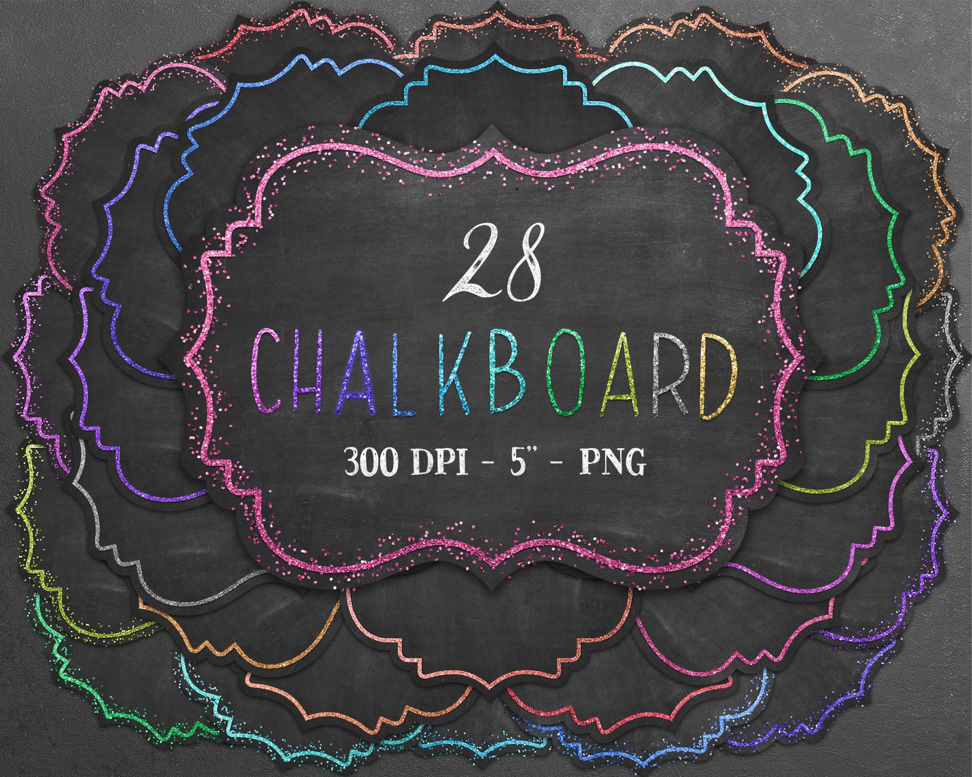 Chalkboard Labels With Decorative Glitter Borders - Rainbow Png Frames ...