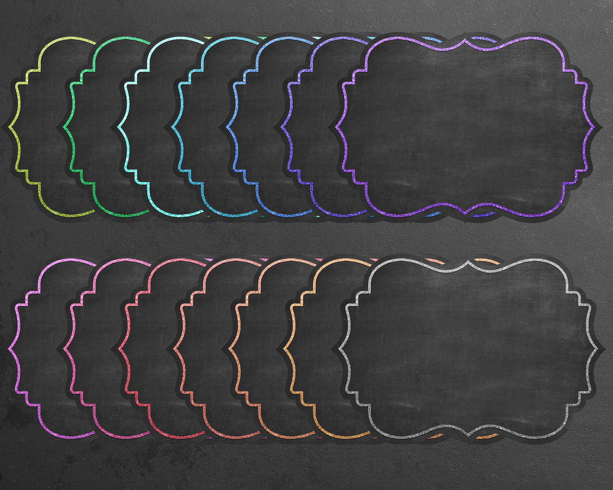 Chalkboard Labels With Decorative Glitter Borders - Rainbow Png Frames ...