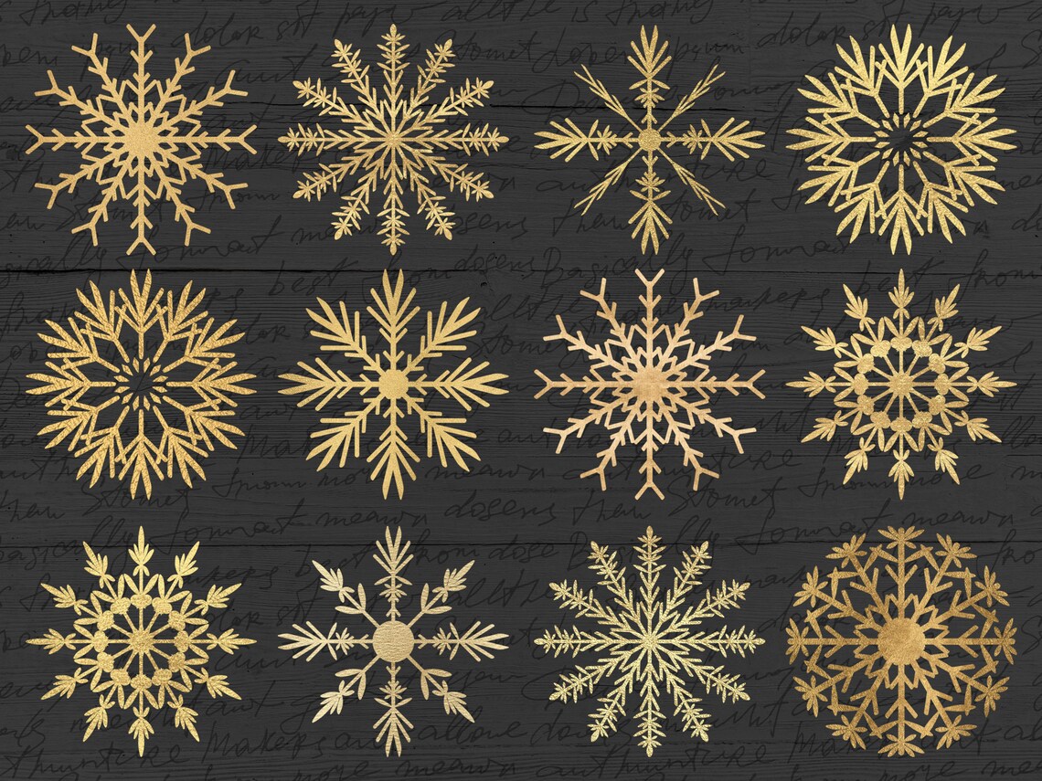 Gold Snowflakes Clip Art, Gold Glitter, Gold Foil, Hand Drawn ...