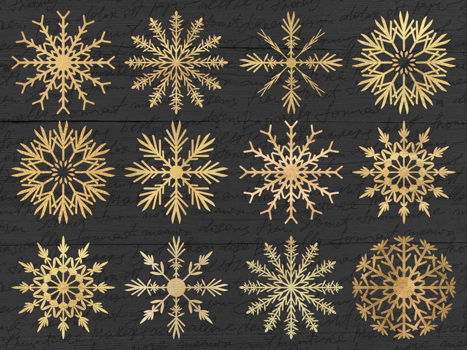 Gold Snowflakes Clip Art, Gold Glitter, Gold Foil, Hand Drawn ...