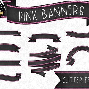 Chalkboard Ribbon Banners Clipart, Black and Pink Ribbon PNG, Pink ...