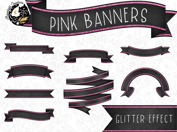 Chalkboard Ribbon Banners Clipart Black and Pink Ribbon PNG - Etsy