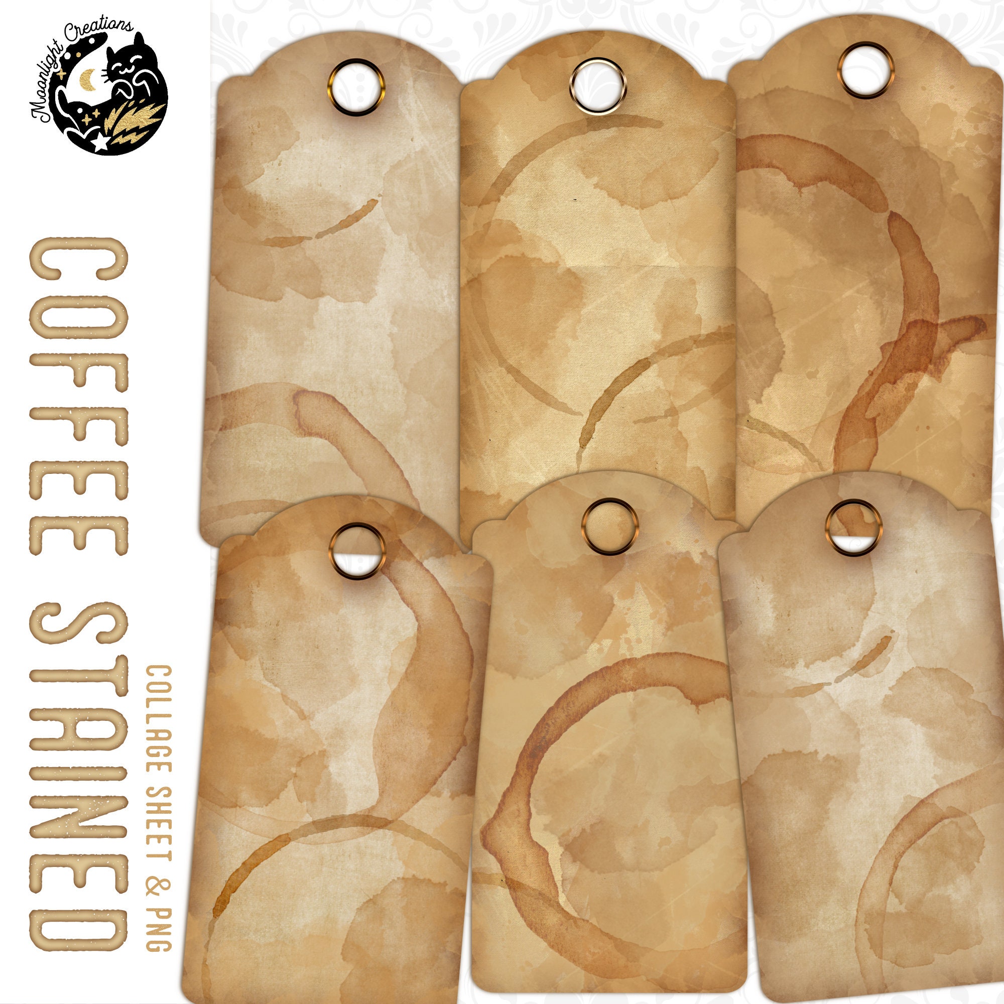 Coffee Stained Tags, Printable Vintage Labels, Coffee Stains PNG ...