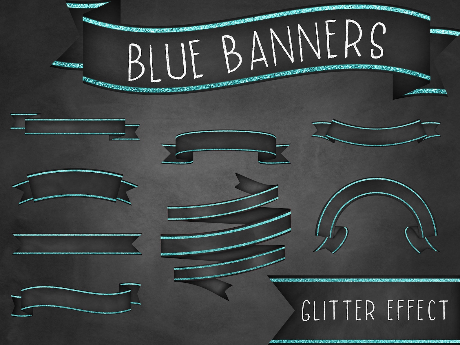 Chalkboard Ribbon Banners Clipart, Black and Blue Ribbon PNG, Blue ...