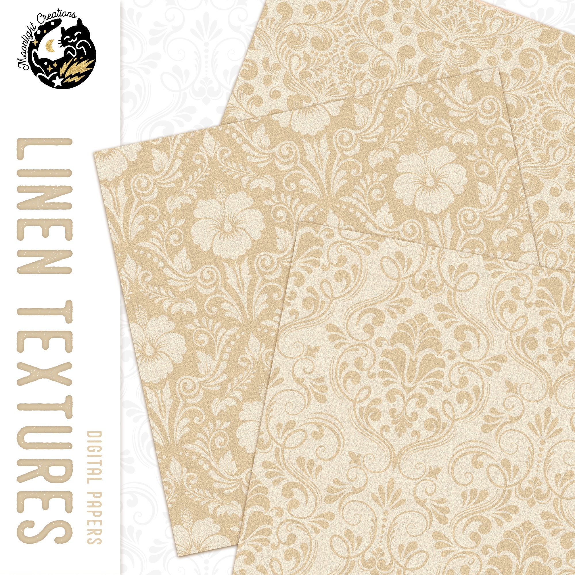 Linen Digital Paper, Damask Digital Paper, Linen Scrapbook Paper, Beige ...