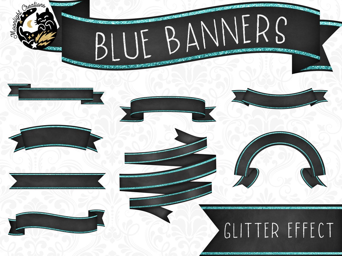 Chalkboard Ribbon Banners Clipart, Black and Blue Ribbon PNG, Blue ...