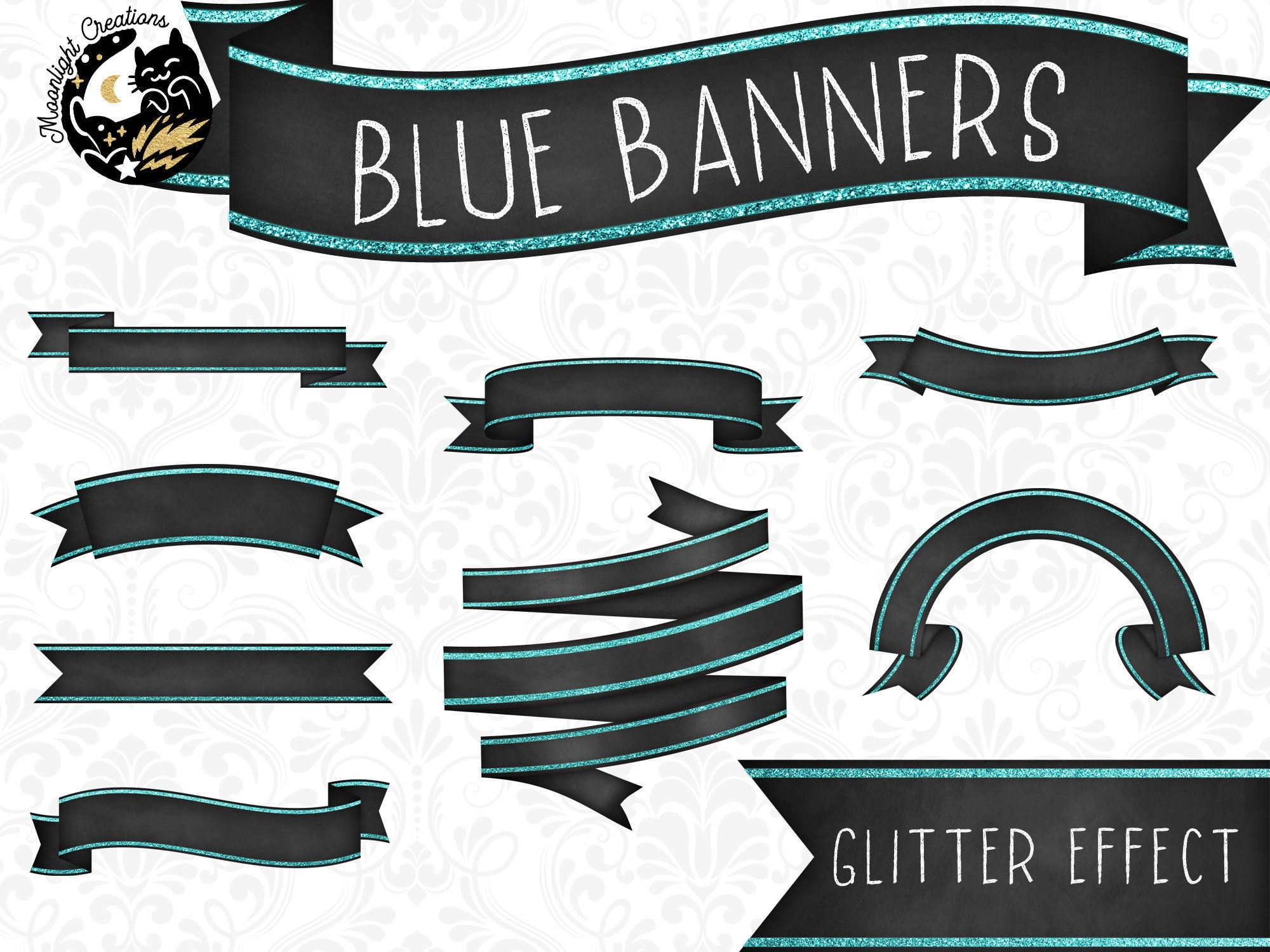 Chalkboard Ribbon Banners Clipart, Black and Blue Ribbon PNG, Blue ...