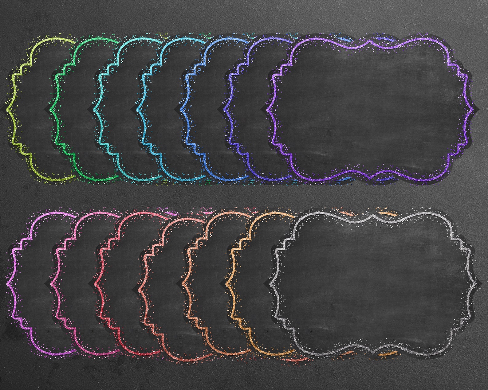 Chalkboard Labels With Decorative Glitter Borders - Rainbow Png Frames ...
