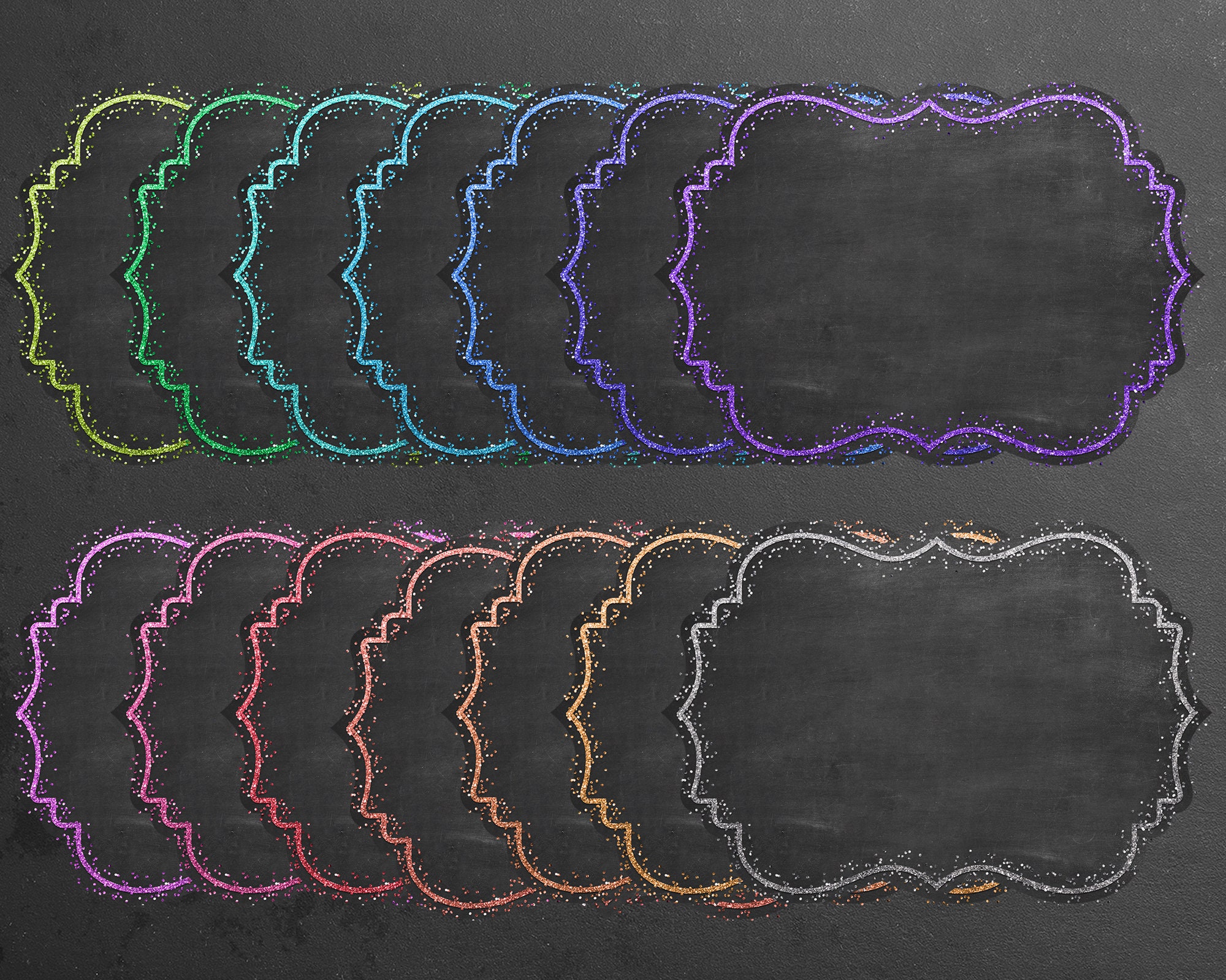 Chalkboard Labels With Decorative Glitter Borders - Rainbow Png Frames ...