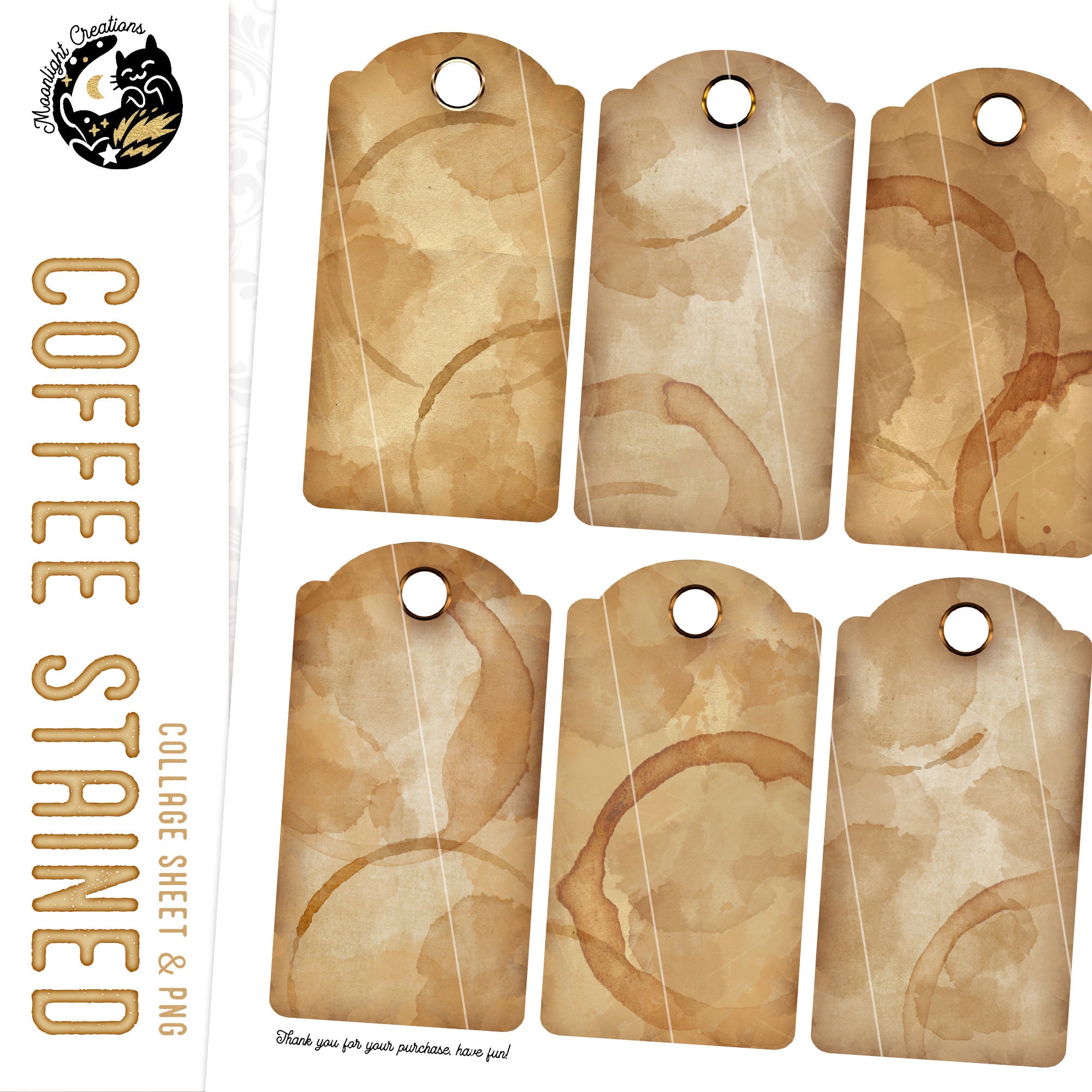 Coffee Stained Tags, Printable Vintage Labels, Coffee Stains PNG ...