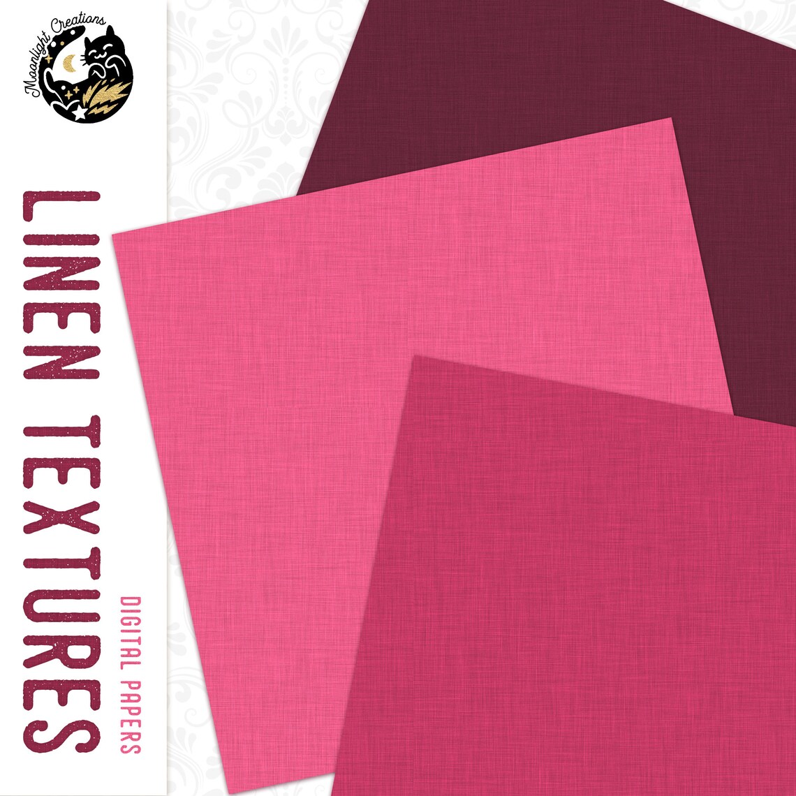 Pink Digital Paper Pack, Pink Linen Digital Paper, Heart Digital Paper ...
