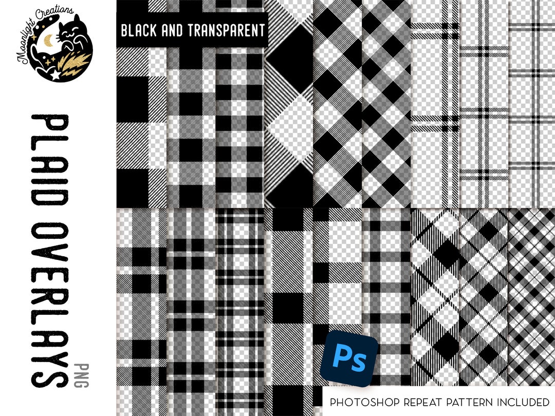 Black and Transparent Plaid Overlays, Seamless Plaid PNG, Gingham ...