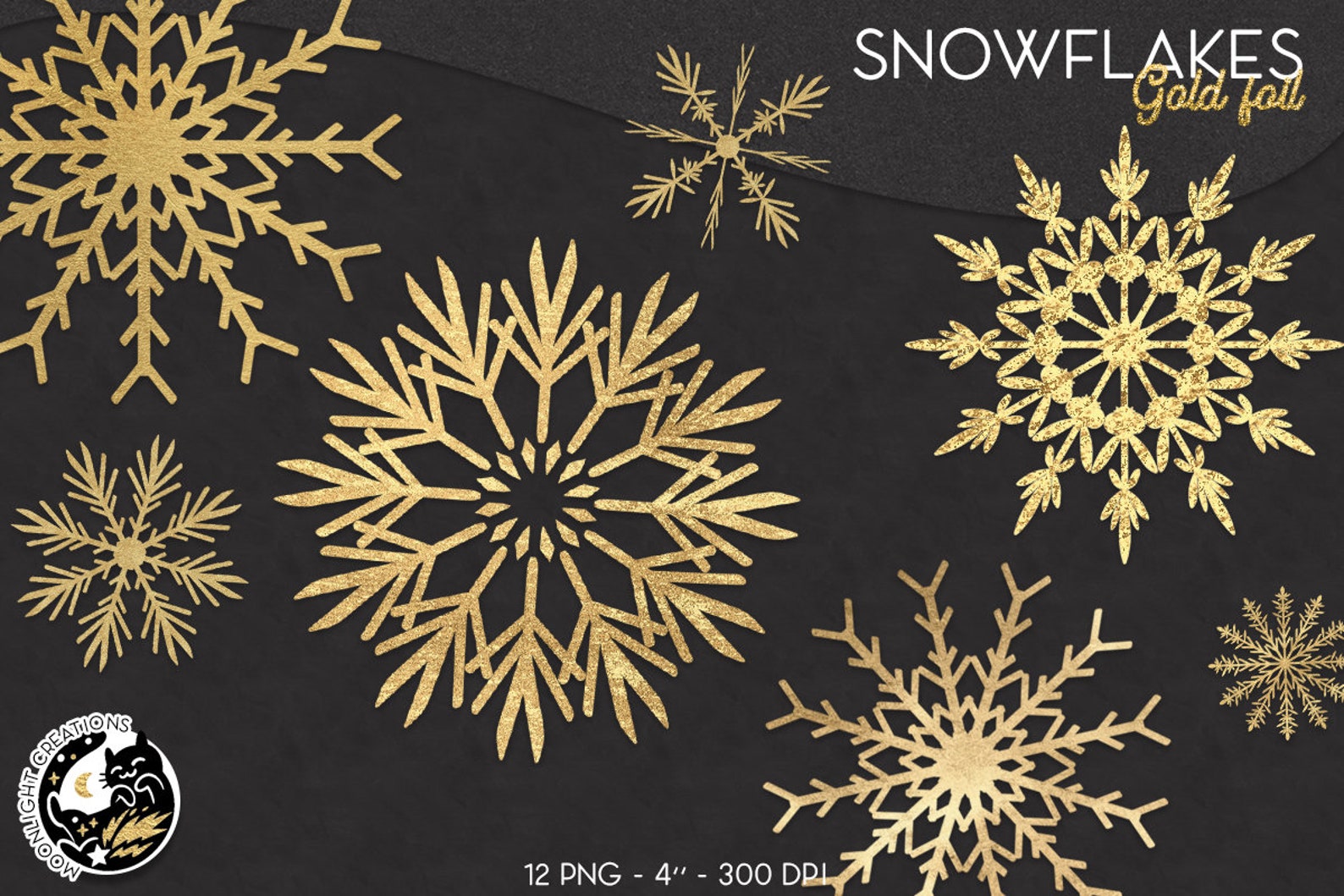 Gold Snowflakes Clip Art, Gold Glitter, Gold Foil, Hand Drawn ...