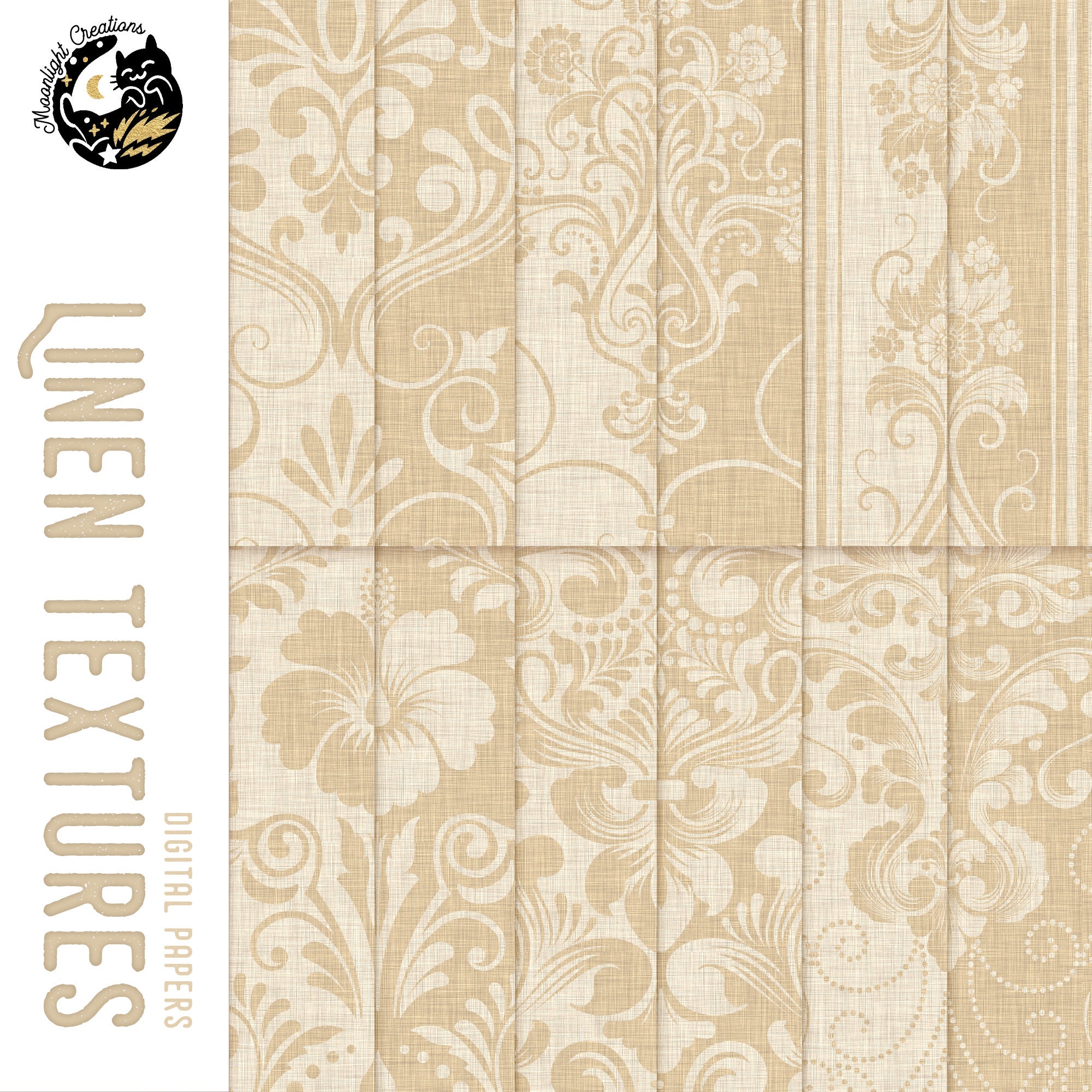 Linen Digital Paper, Damask Digital Paper, Linen Scrapbook Paper, Beige ...