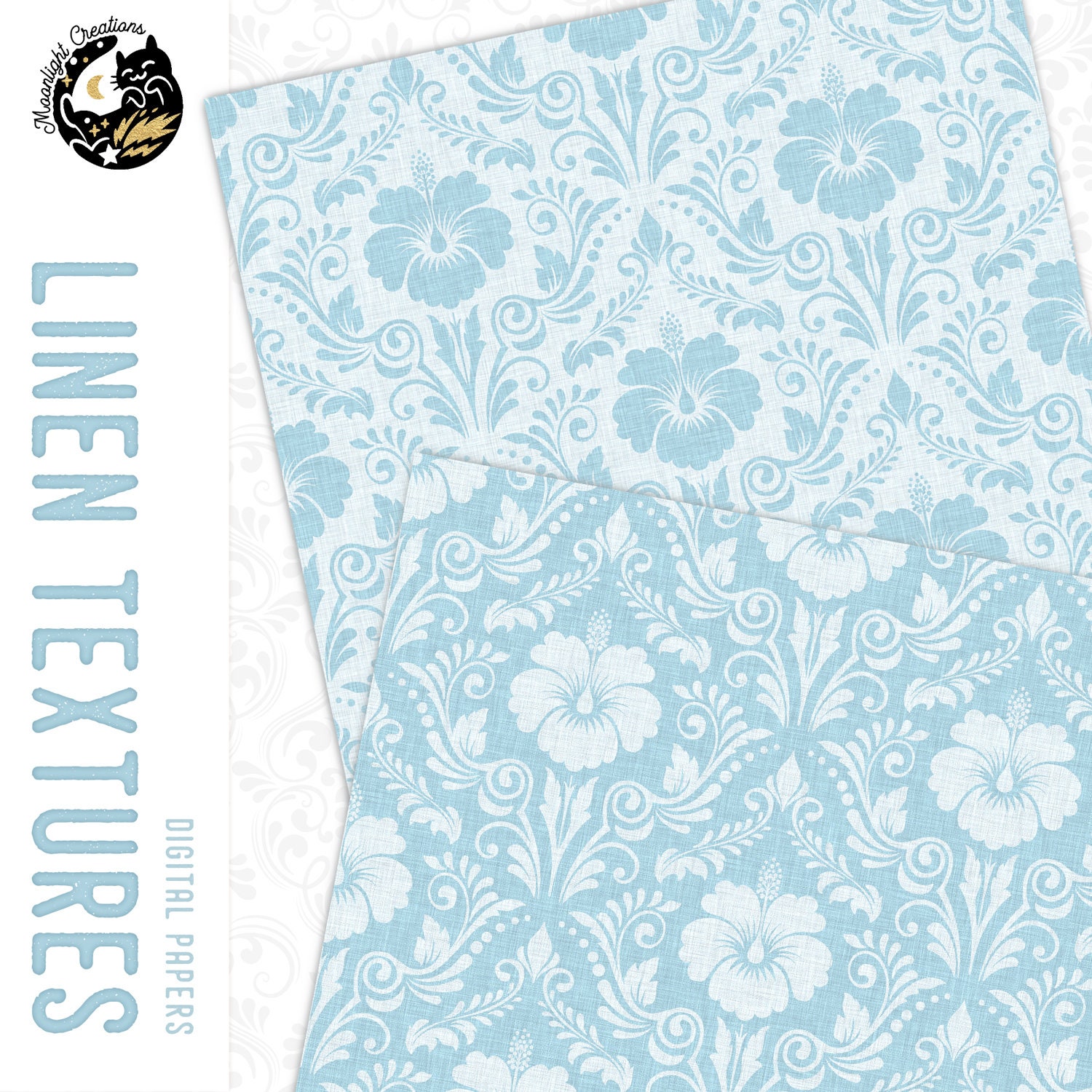 Linen Digital Paper, Blue Linen Digital Paper, Damask Digital Paper ...