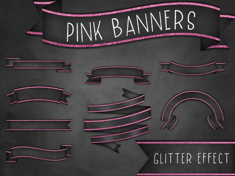 Chalkboard Ribbon Banners Clipart, Black and Pink Ribbon PNG, Pink ...