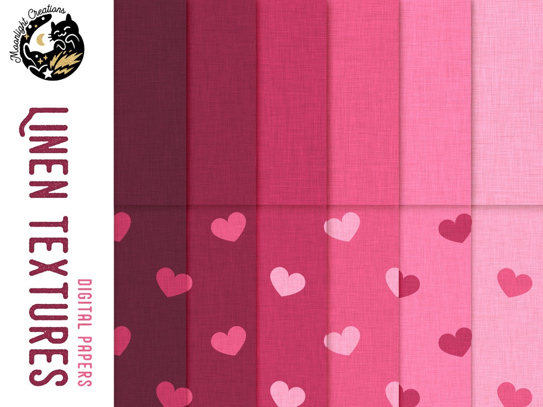 Pink Digital Paper Pack, Pink Linen Digital Paper, Heart Digital Paper ...