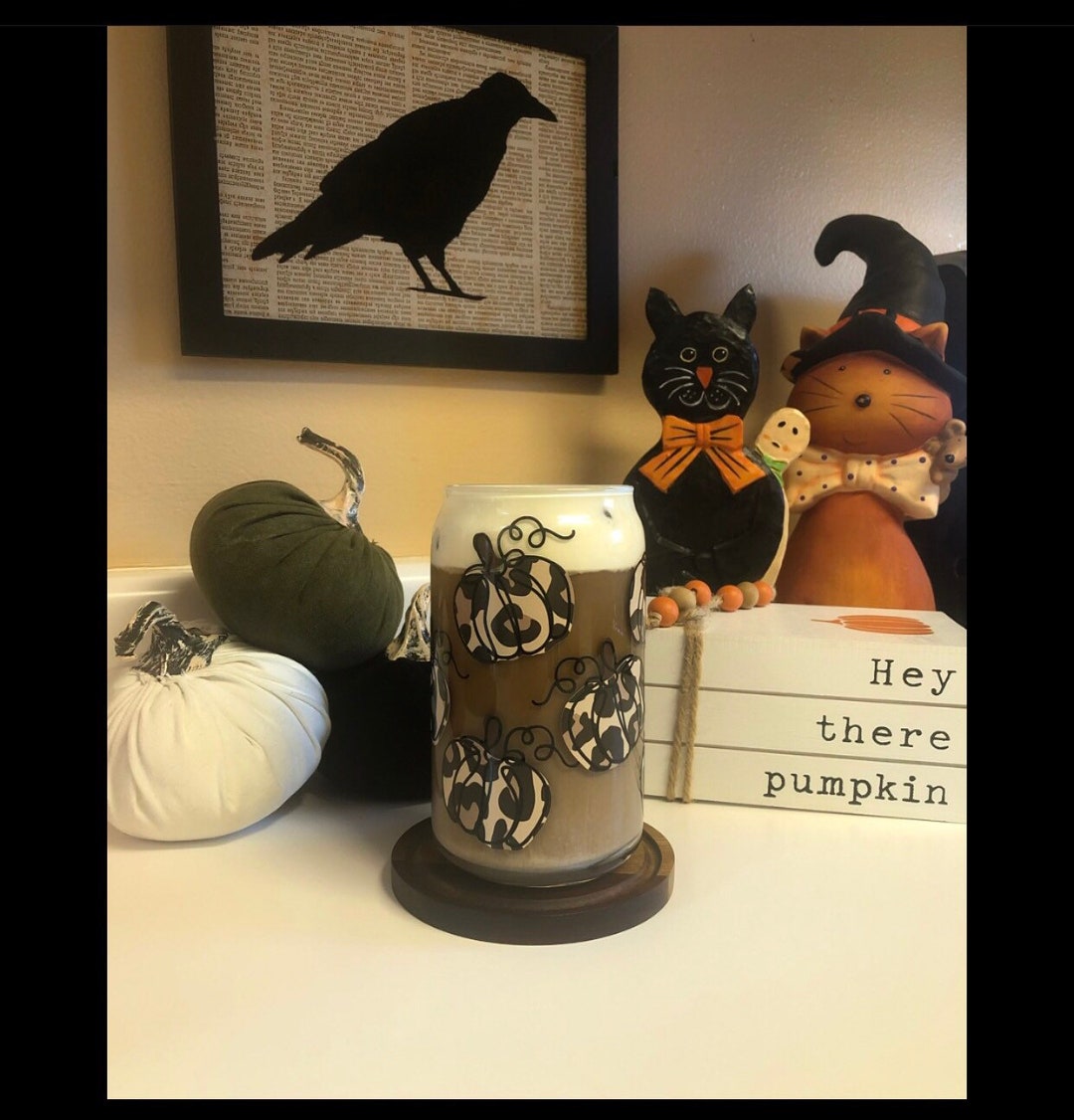 Leopard Print Iced Coffee Glass, Pumpkin Cup, Halloween Glass, Iced ...