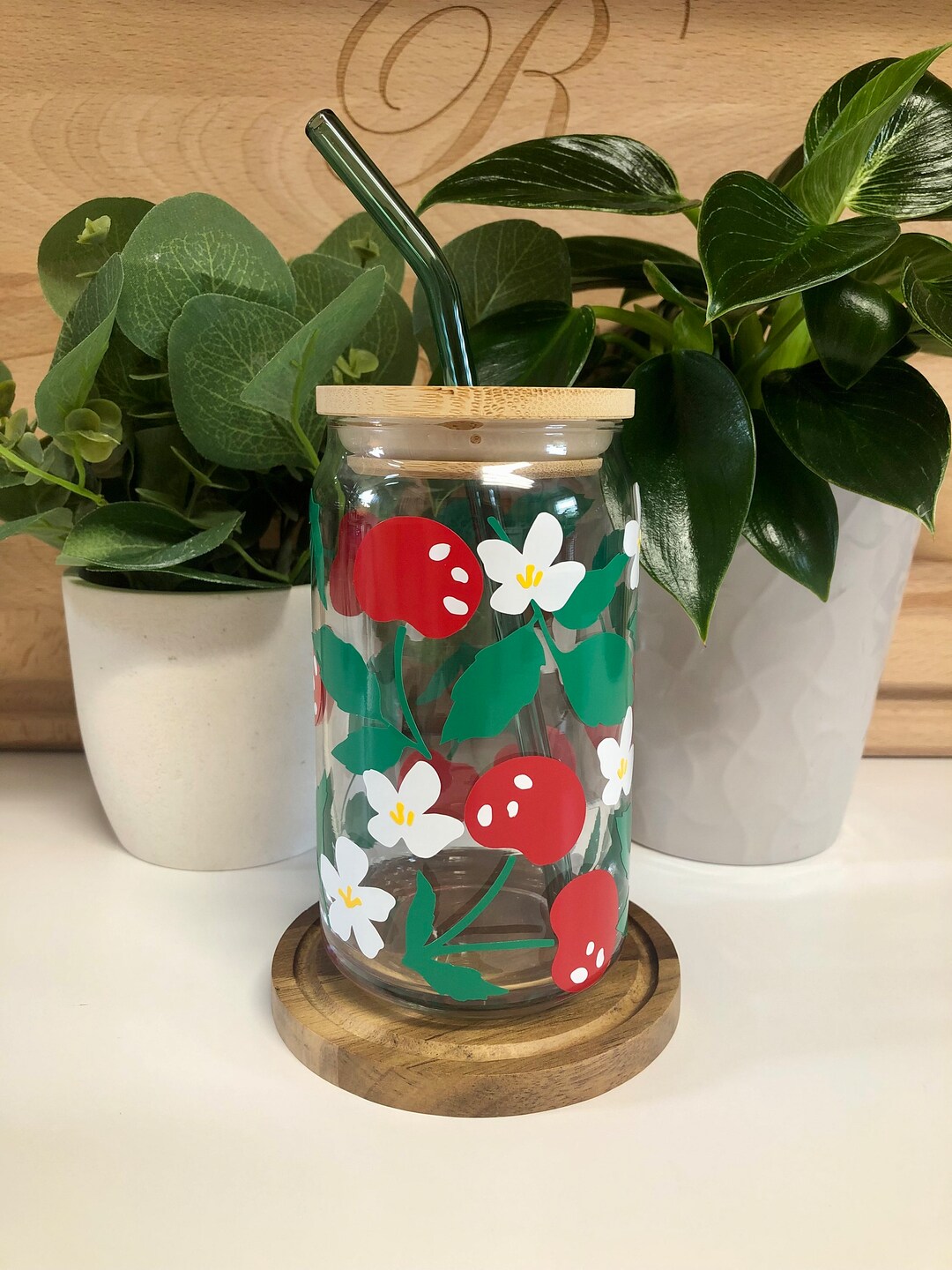 Cherry Glass Cup, Cherry Cup, Fruit Cup, Summer Cup, Cherry Lover Cup ...