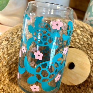 Turtle Glass Cup, Iced Coffee Cup, Ocean Turtle Cup, Turtle Lover Cup ...