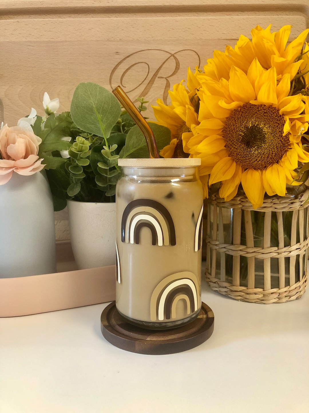 Rainbow Iced Coffee Glass, Rainbow Cup, Neutral Cup, Gift for Rainbow Lover, Aesthetic Cup ...