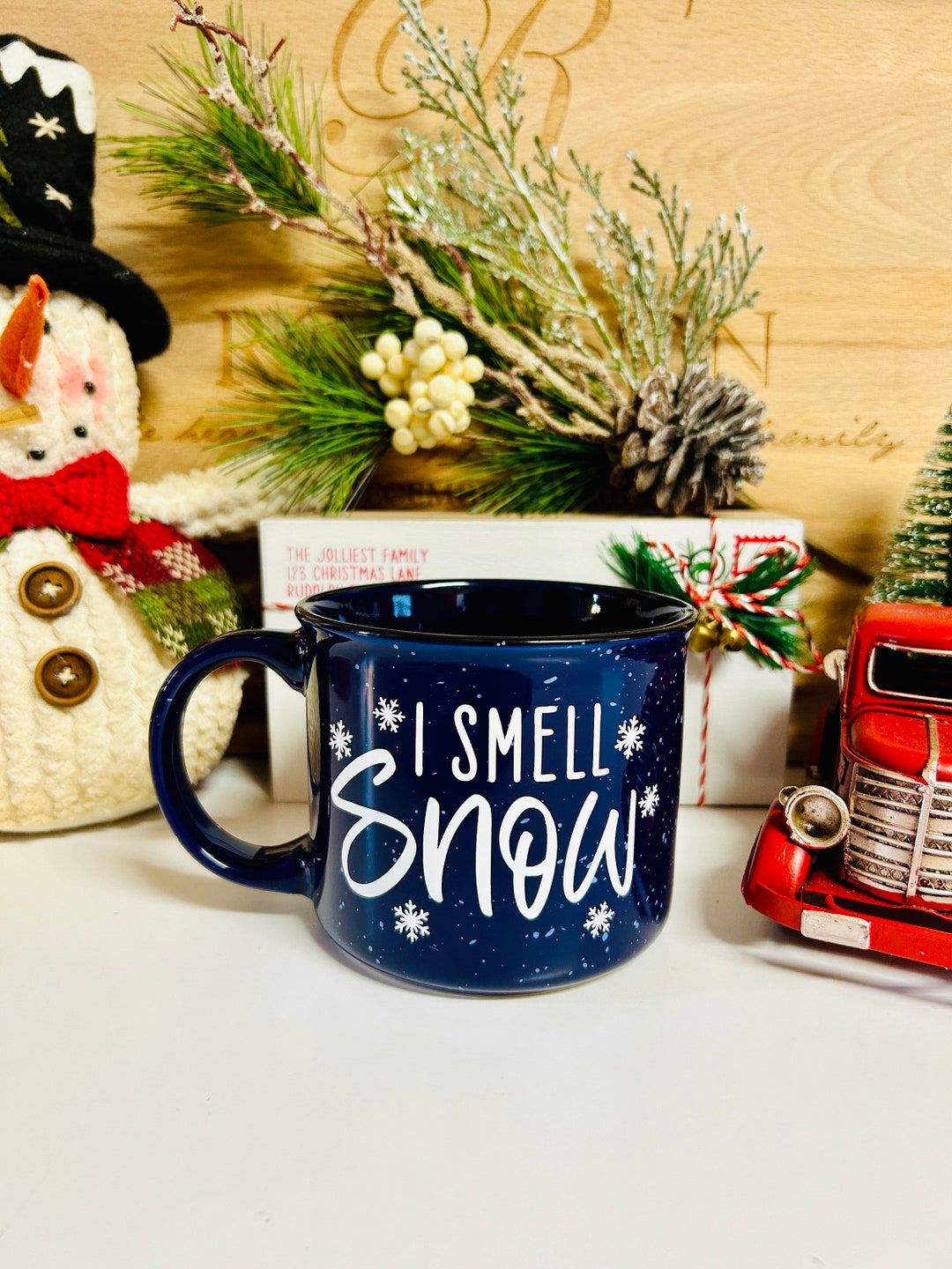 I Smell Snow Mug, Winter Cup, Blue Christmas Coffee Cup, Hot Chocolate ...