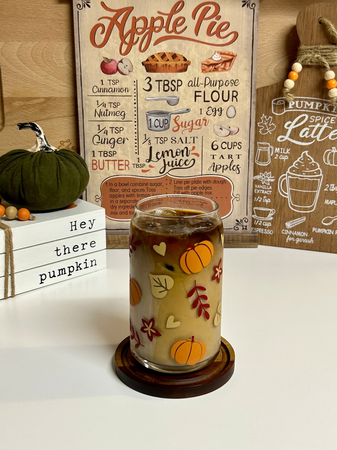 Fall Leaves Glass Cup, Autumn Leaves Cup, Pumpkin Cup, Fall Season Cup ...