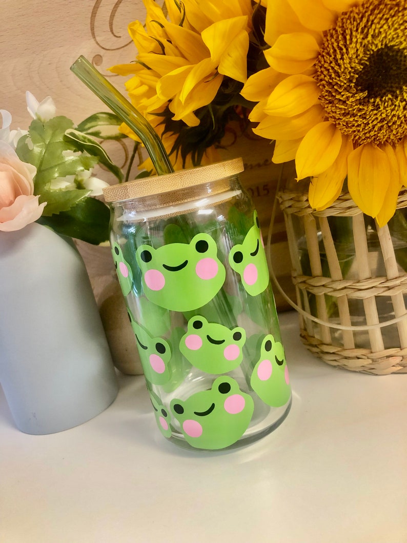 Frog Glass Cup Iced Coffee Cup Happy Frog Cup Frog Lover - Etsy