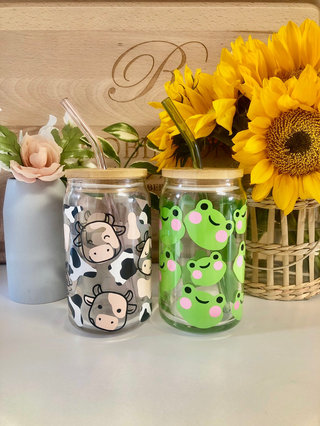 Frog Glass Cup, Cow Iced Coffee Glass, Cow Glass Tumbler, Frog Gift ...