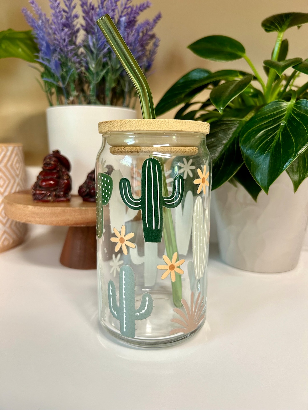 Cactus Iced Coffee Glass Cup, Cacti Coffee Cup, Plant Mom Gift, Plant ...