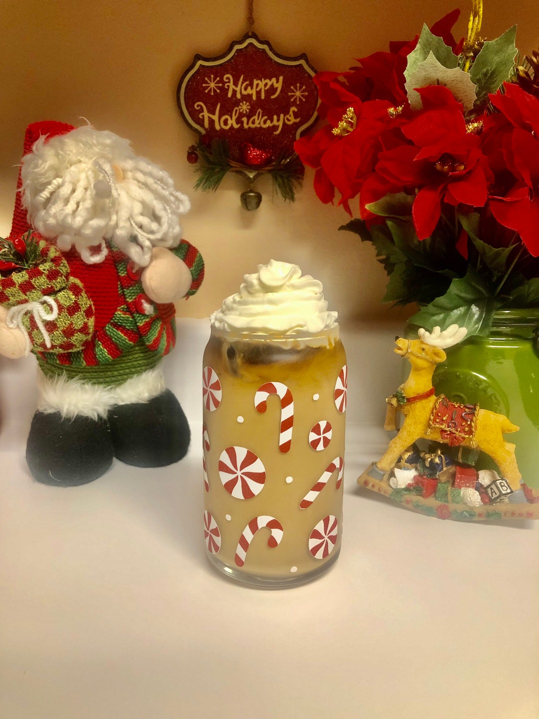 Candy Cane Glass Cup, Christmas Cup, Xmas Cup, Winter Cup, Holiday ...