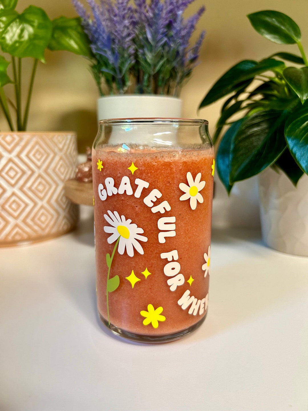 Positive Affirmation Glass Cup, Self Love Cup, Positivity Cup, Flower ...