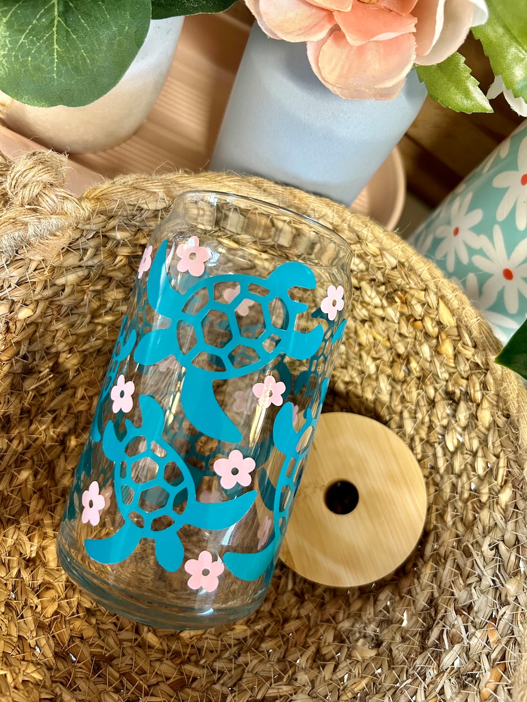 Turtle Glass Cup, Iced Coffee Cup, Ocean Turtle Cup, Turtle Lover Cup ...