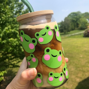 Frog Glass Cup, Iced Coffee Cup, Happy Frog Cup, Frog Lover Cup, Gift ...