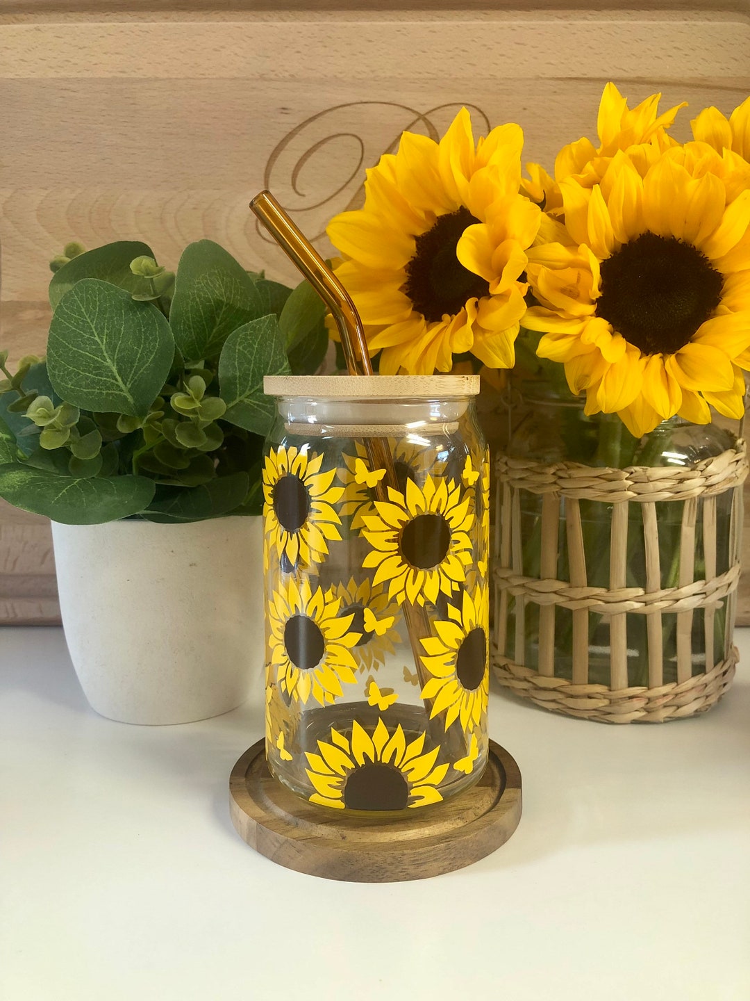 Sunflower Glass Cup, Floral Cup, Flower Cup, Sunflower Lover Gift ...