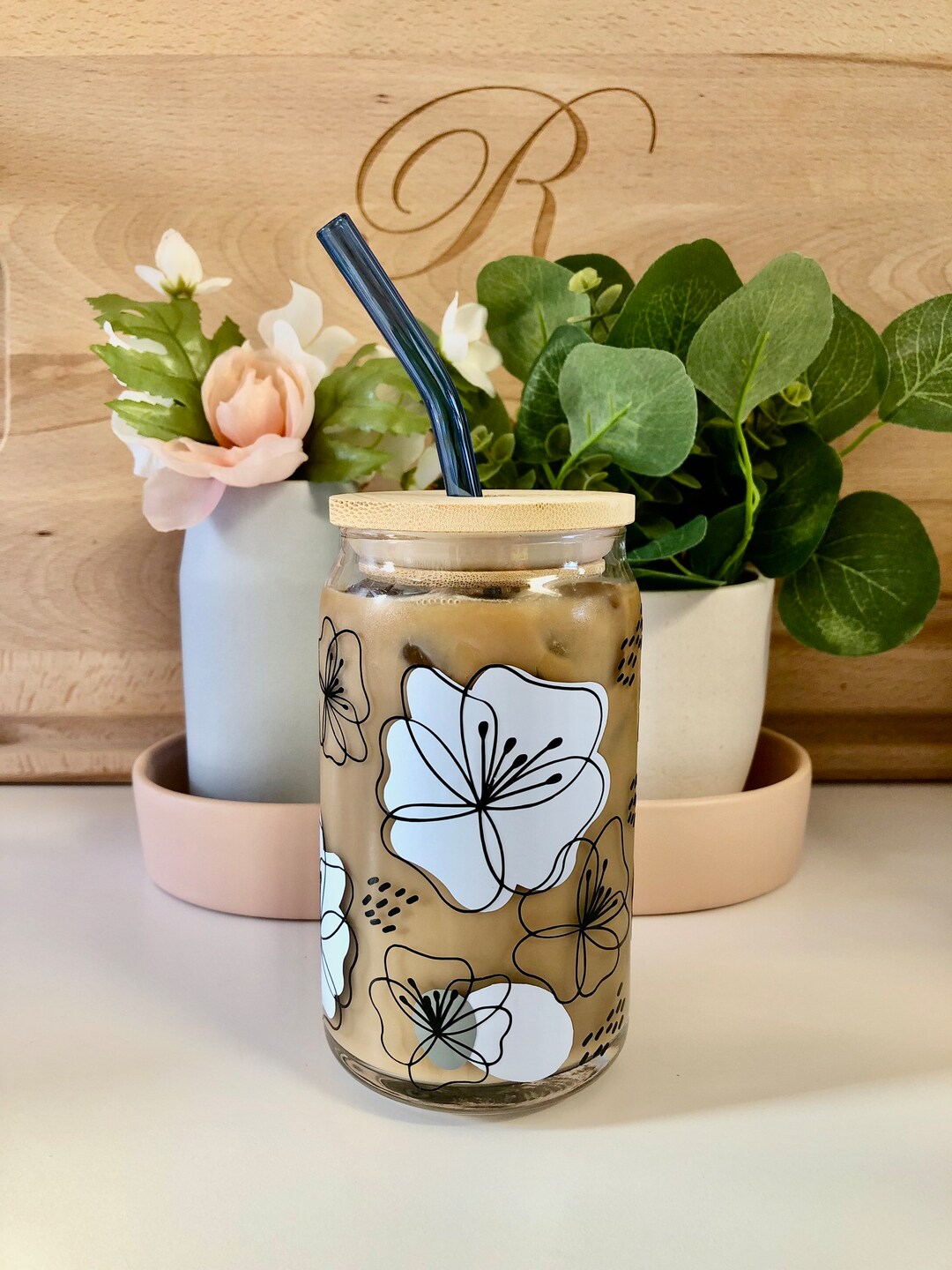 Boho Flower Glass, Floral Cup, Boho Glass Cup, Flower Cup Gift ...